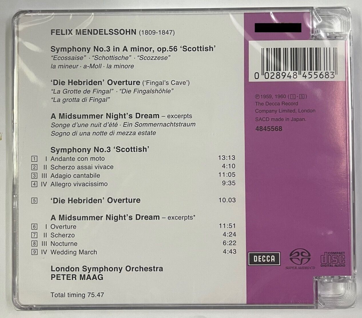 MENDELSSOHN: Symphony No. 3, A Midsummer Night’s Dream (SACD) MADE IN ...