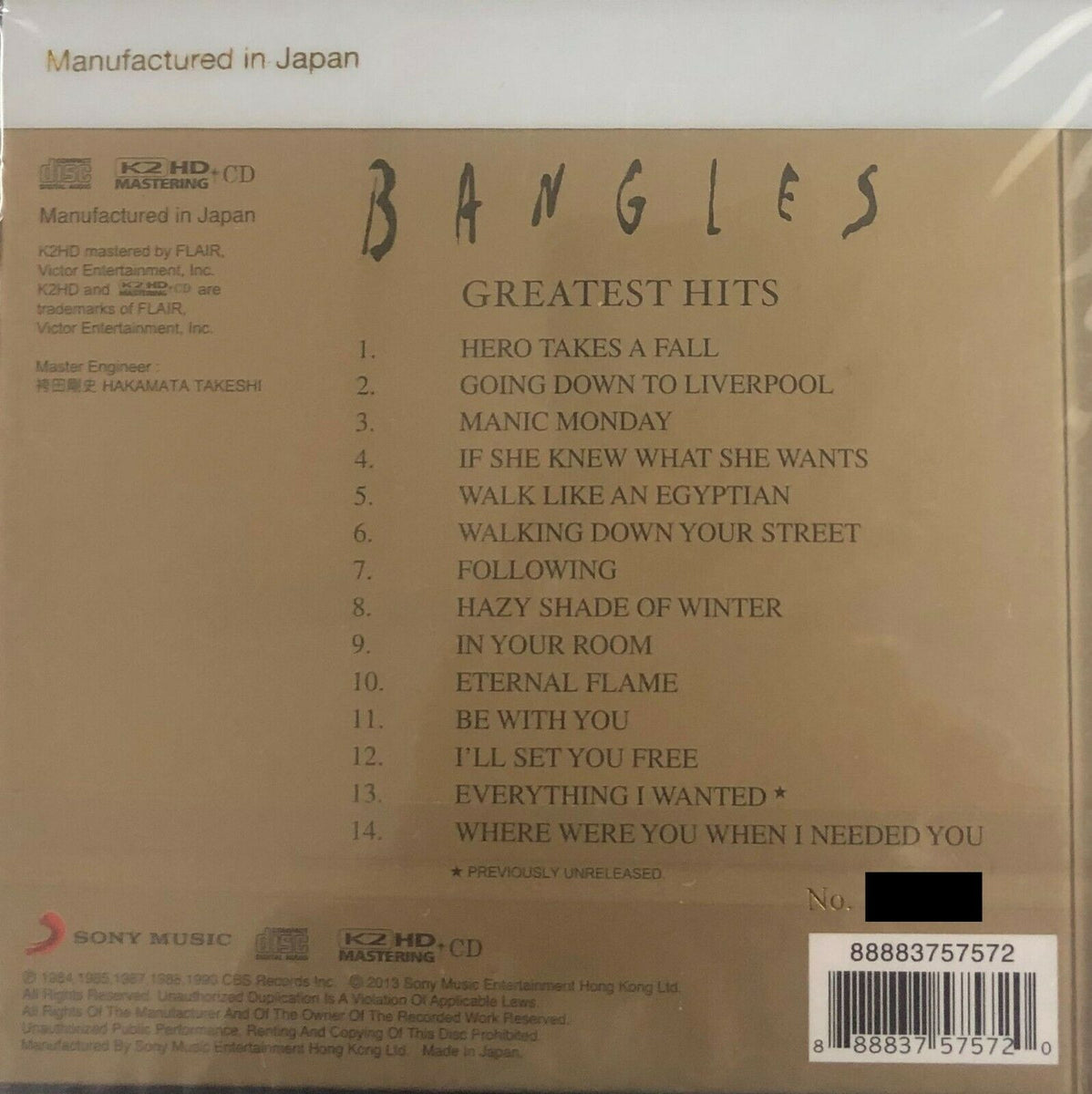 BANGLES - GREATEST HITS (K2HD) CD MADE IN JAPAN – MUSICCDHK